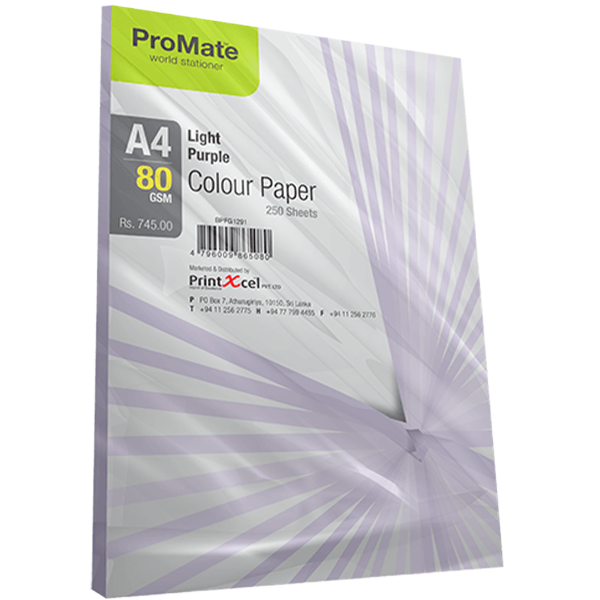 ProMate Colour Paper Light Purple 80 Gsm 250 Sheets Pack